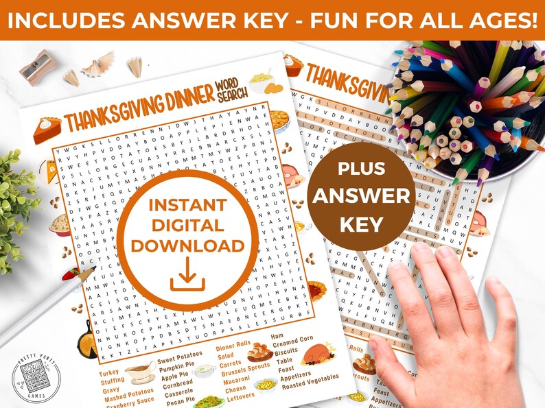 Thanksgiving Word Search Printable Game & Solution, Thanksgiving Dinner ...