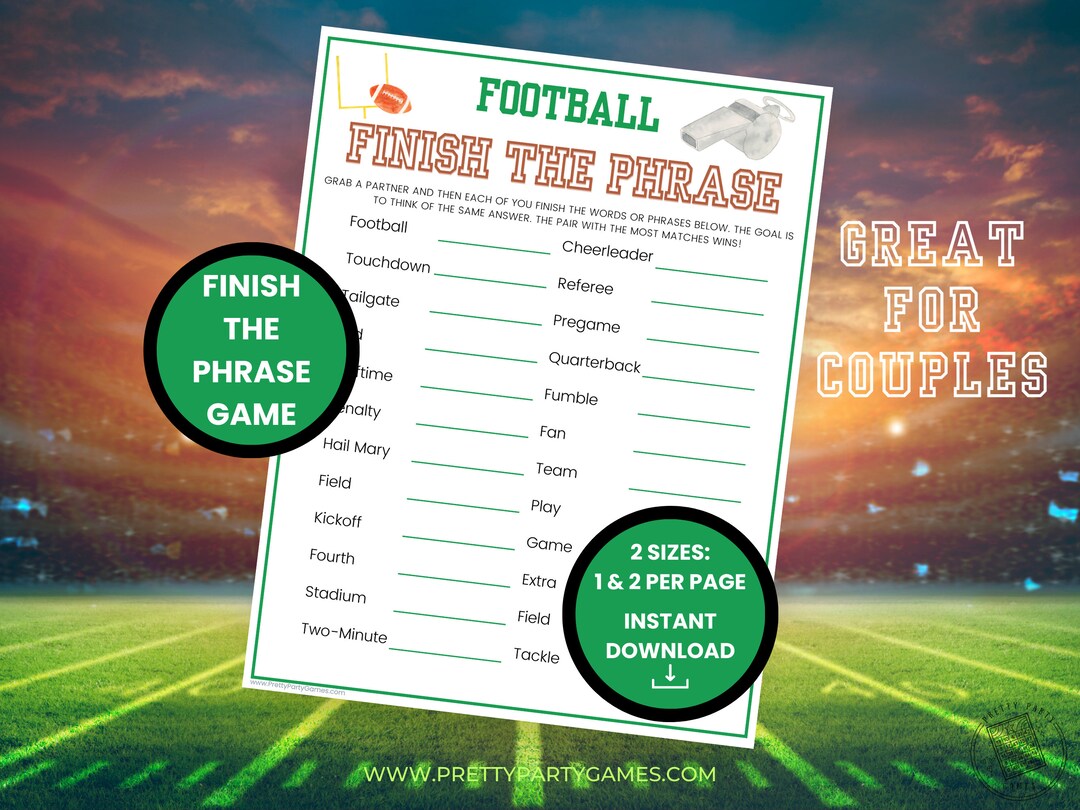 Football Finish the Phrase Game, Printable Football Party Games for ...
