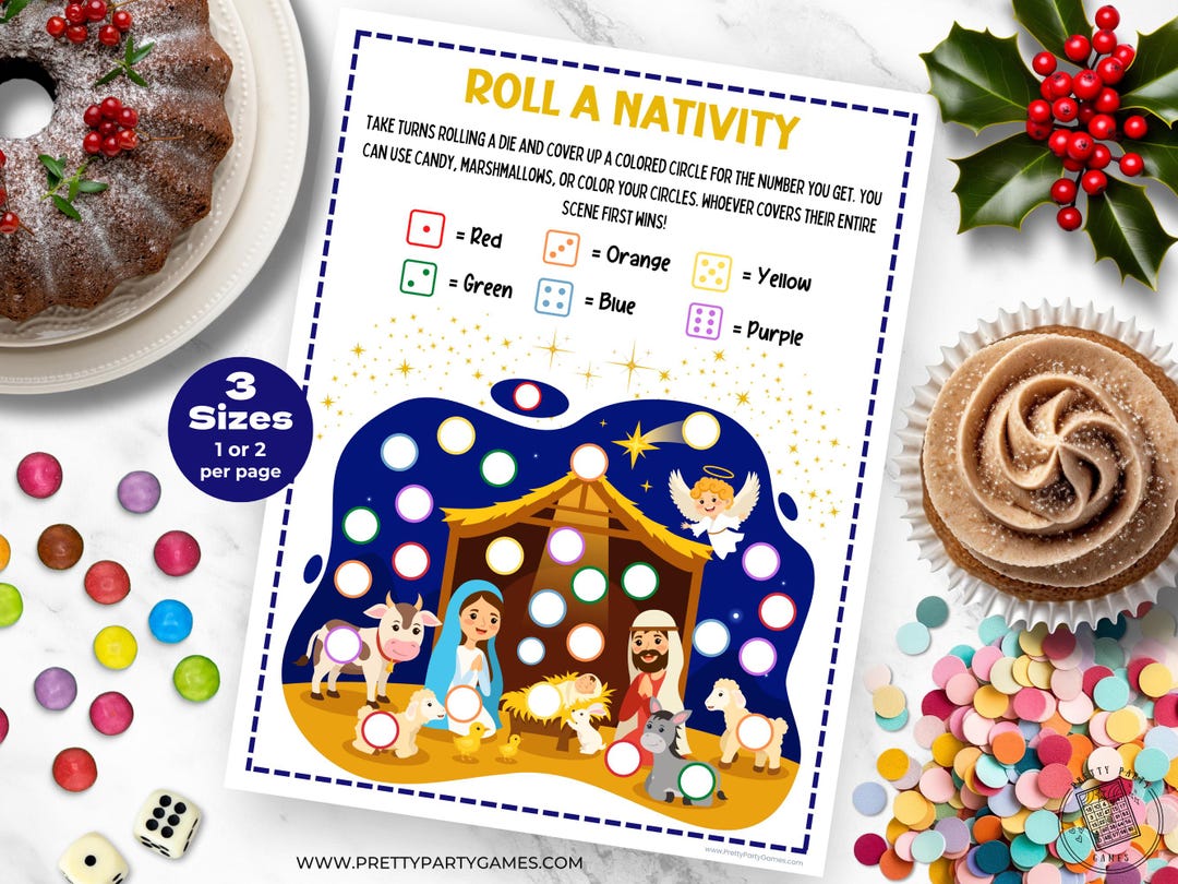 Roll A Nativity Game, Dice Game Printable, Christmas Candy Dice Games ...