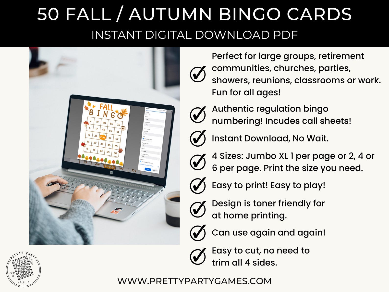 50 Fall Bingo Cards With Numbers, Autumn Printable Party Games, Cute ...