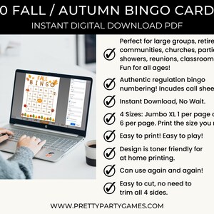 50 Fall Bingo Cards With Numbers, Autumn Printable Party Games, Cute ...