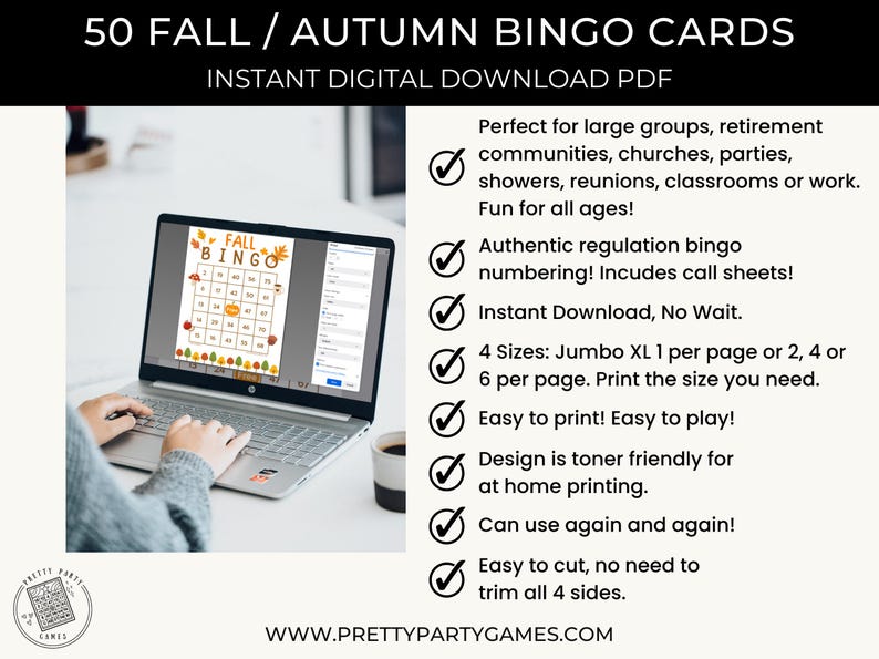 50 Fall Bingo Cards With Numbers, Autumn Printable Party Games, Cute ...