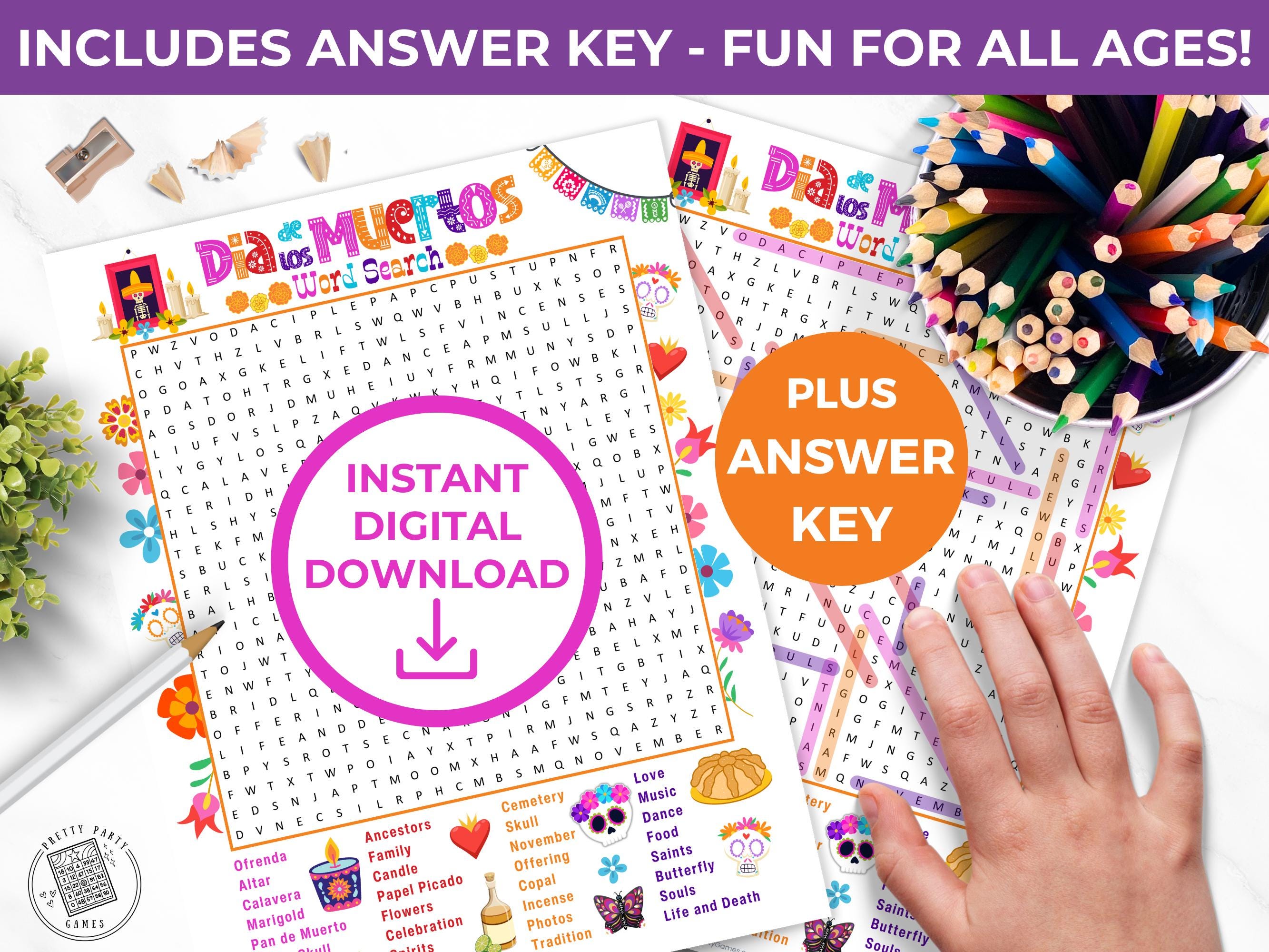 Dia De Los Muertos Word Search Puzzle, Printable Party Games for Kids ...