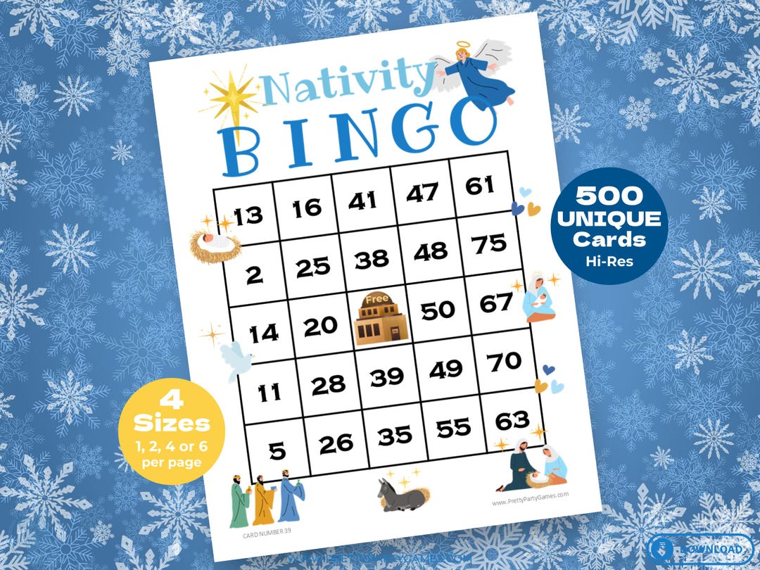500 Printable Nativity Bingo Cards With Numbers, Church Bingo Night ...