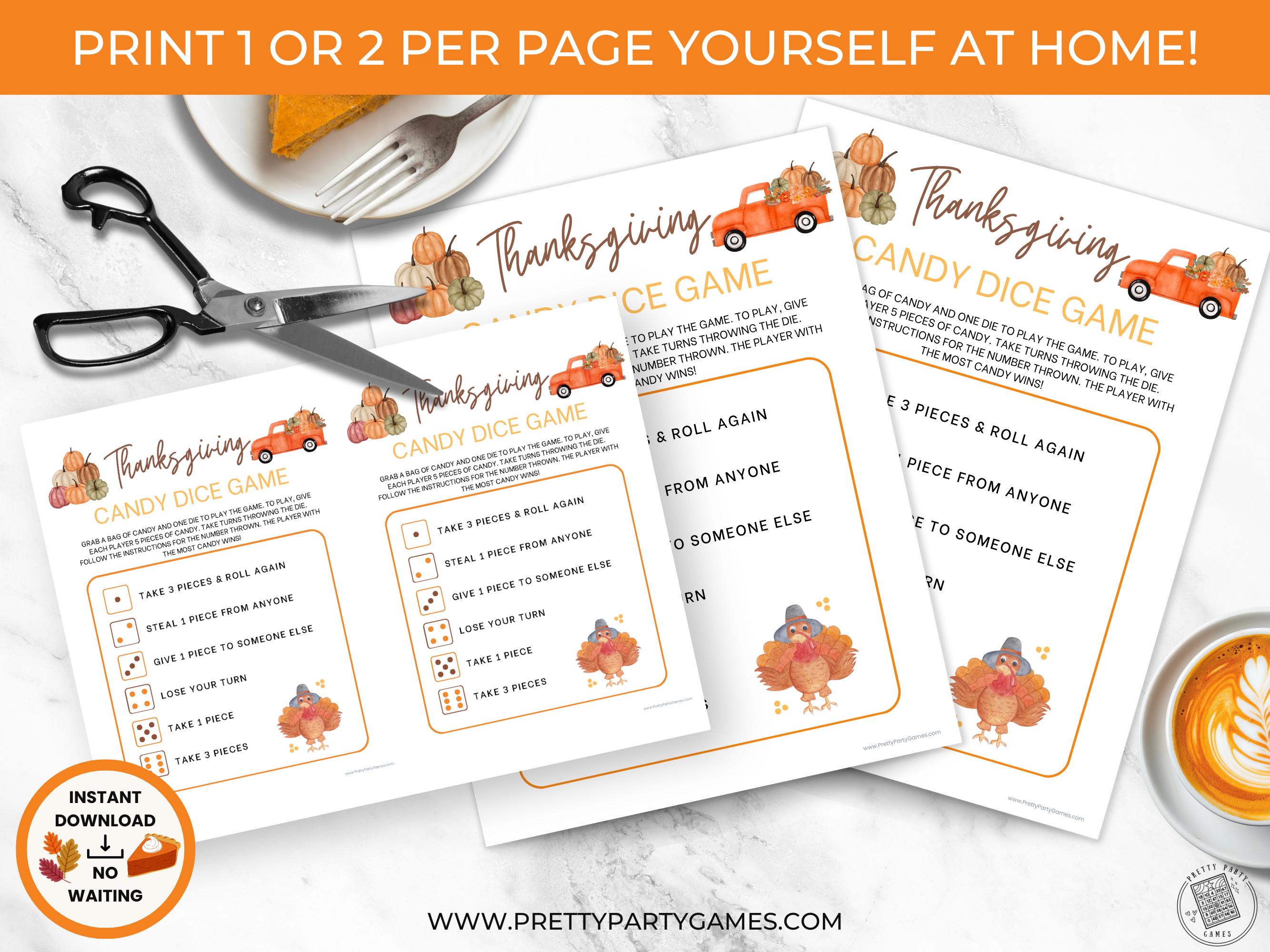 Thanksgiving Candy Dice Game for Kids, Holiday Classroom Games, Family ...