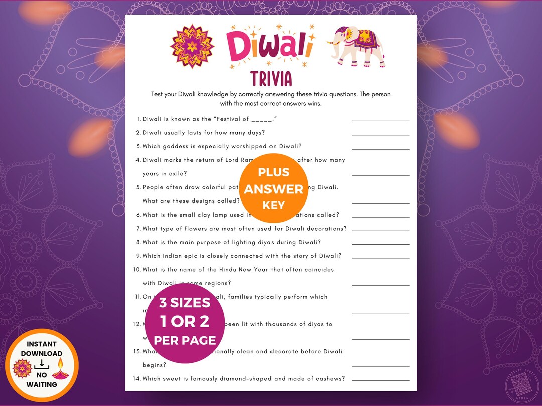 Diwali Trivia Game Printable for Kids & Adults, Festival of Lights ...