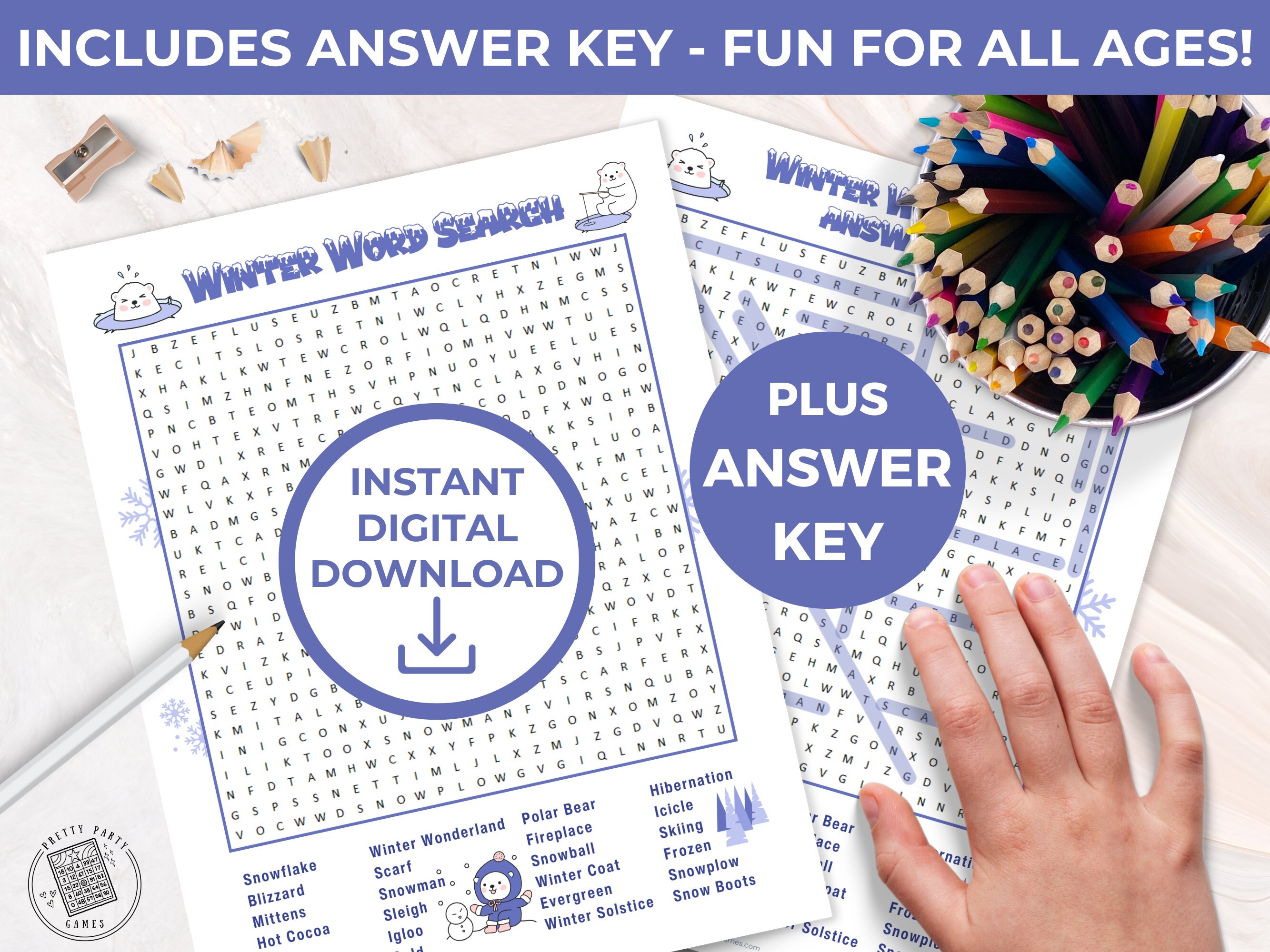 Winter Word Search Printable for Kids & Adults + Answer Key, Holiday ...