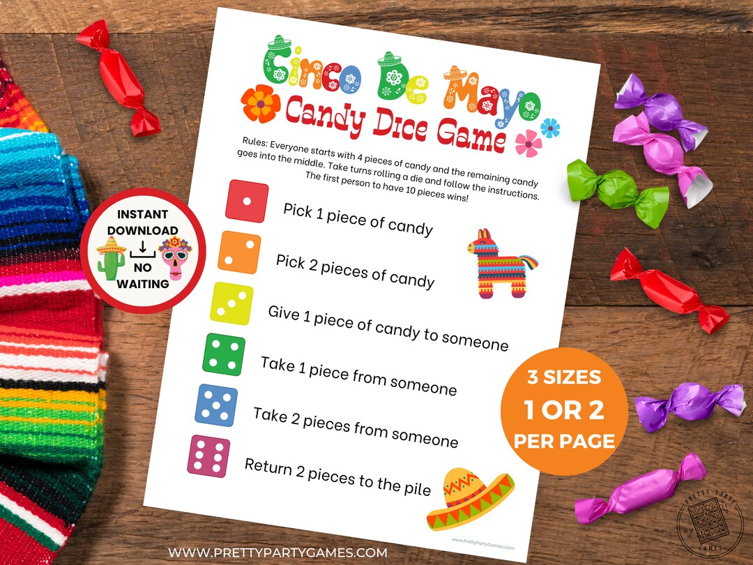 Cinco De Mayo Candy Dice Game, Fun Candy Swap Left Right Party Game for ...