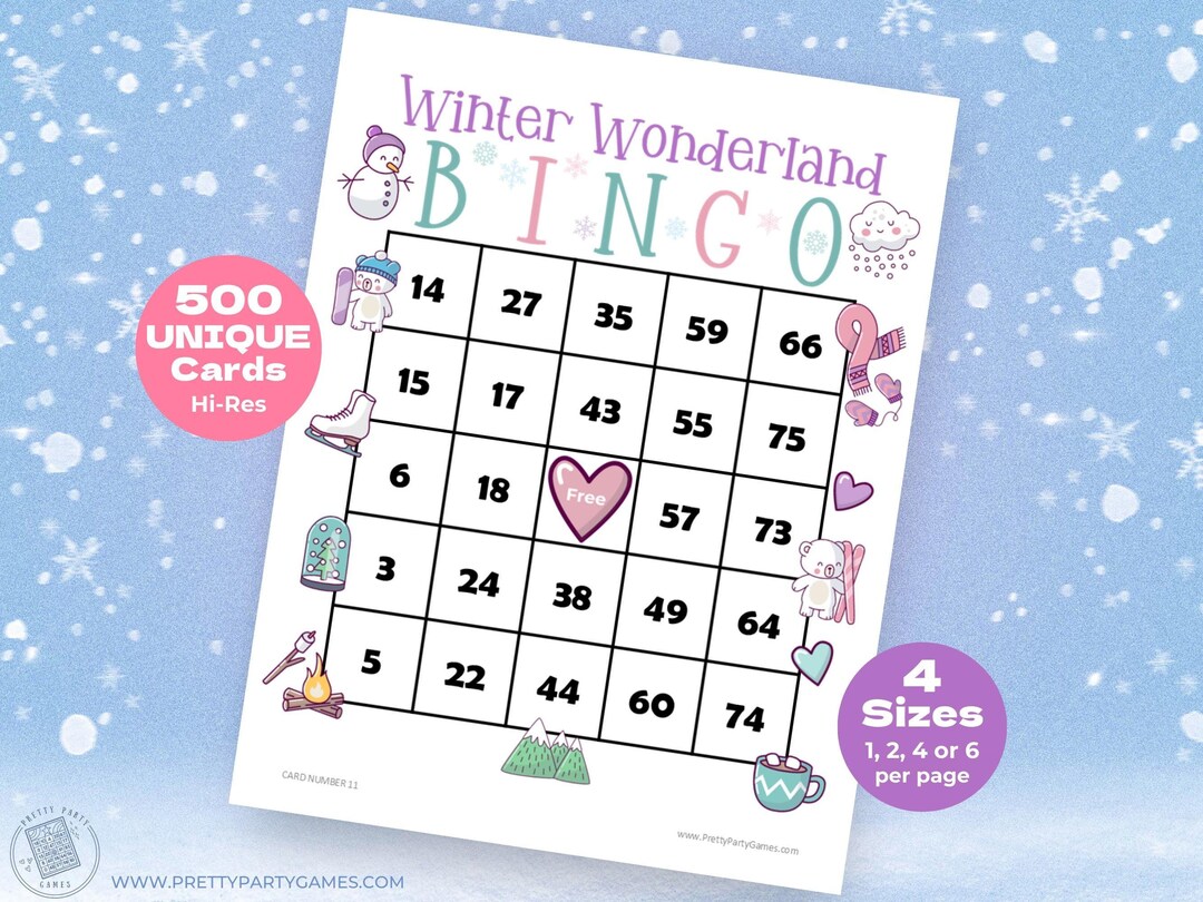 500 Printable Winter Wonderland Bingo Cards With Numbers, Perfect for ...