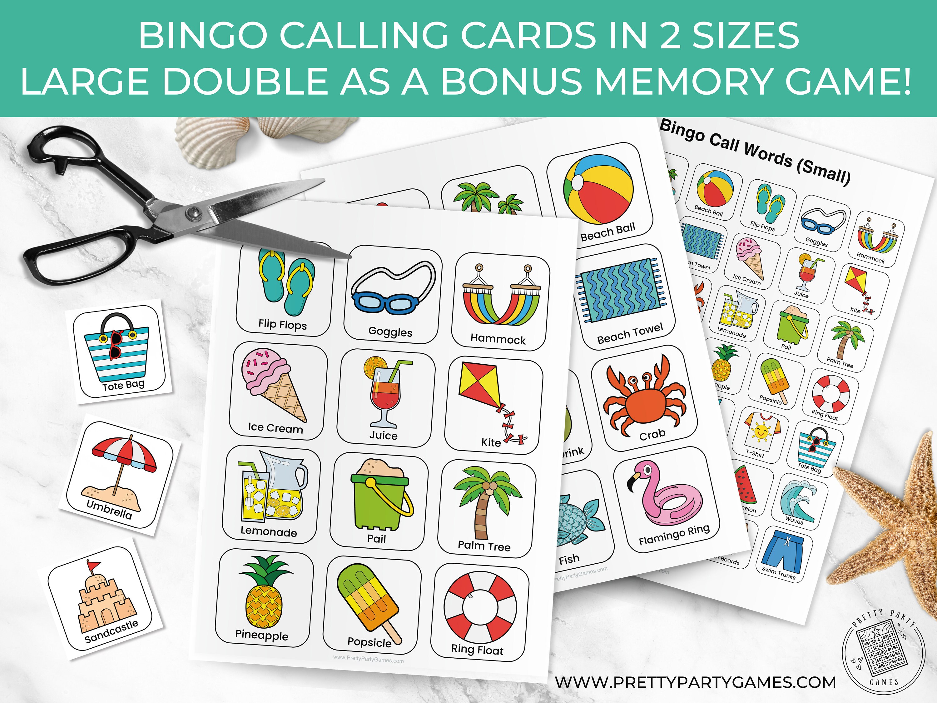 50 Beach Party Bingo Cards, Pool Party Bingo Game Printable, Summer ...