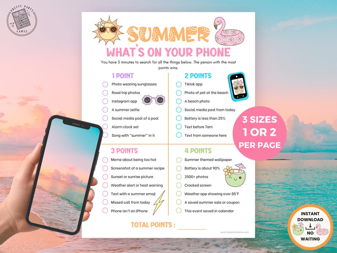 Summer What's on Your Phone Cellphone Scavenger Hunt, Indoor Outdoor ...