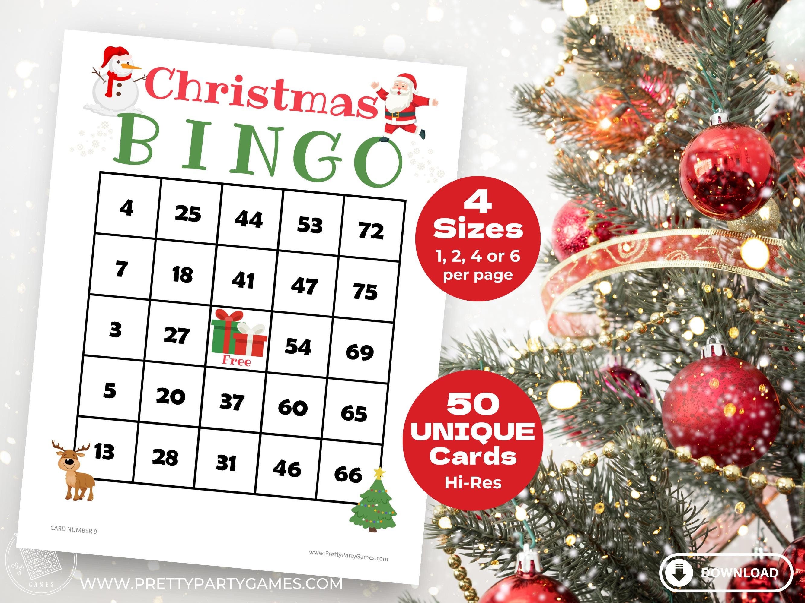 50 Christmas Bingo Cards With Numbers, Fun Christmas Bingo Game for ...