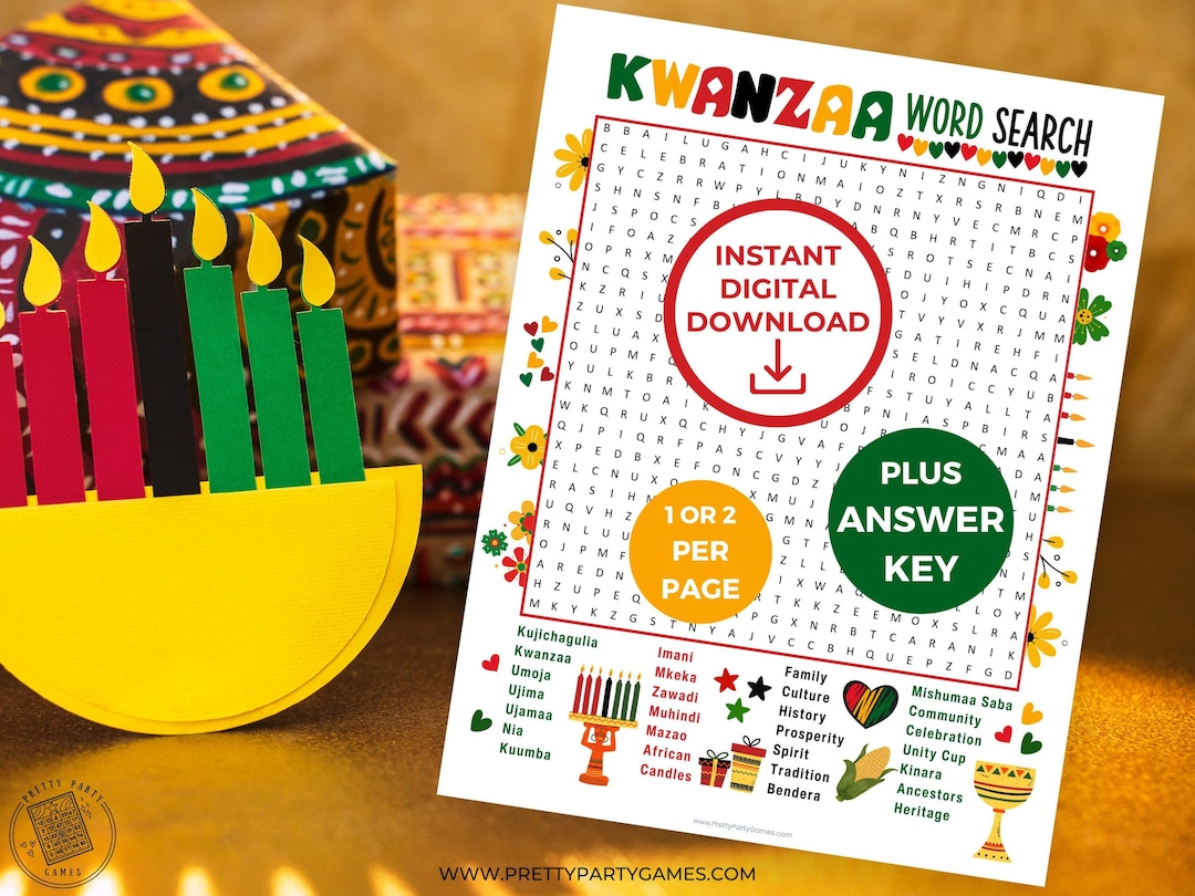 Kwanzaa Word Search Printable & Answer Key, Educational Word Search ...