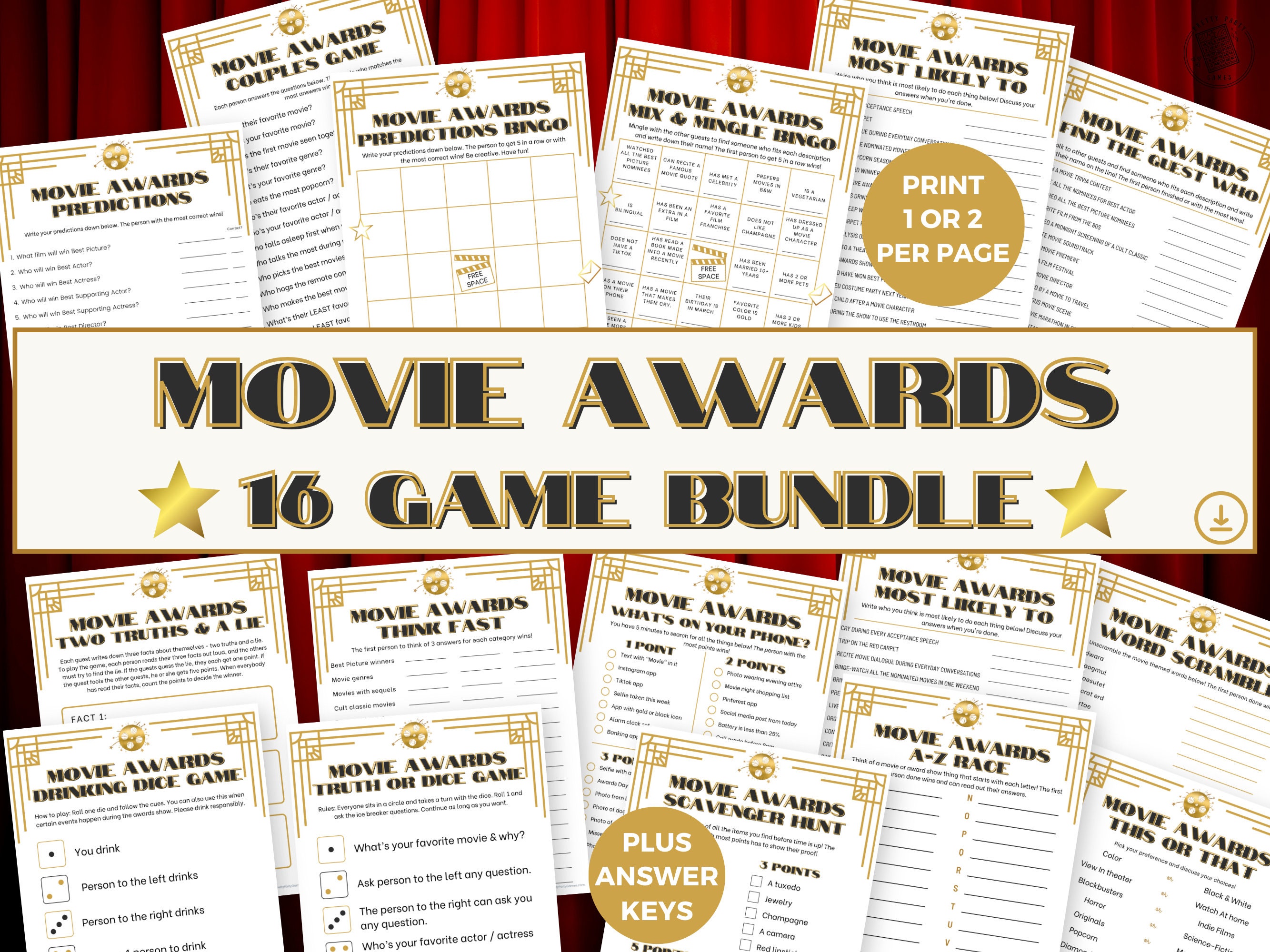 16 Movie Awards Party Games Bundle, Movie Theme Games for Awards Night ...