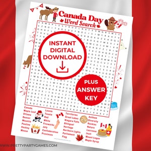 Canada Day Printable Word Search Puzzle and Solution, Canada Day Games ...