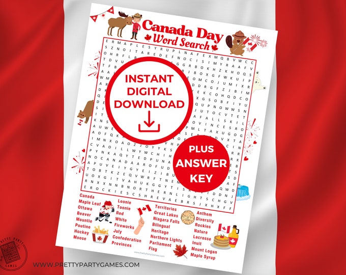Canada Day Word Search, Kids Printable Game, Word Search Printable ...