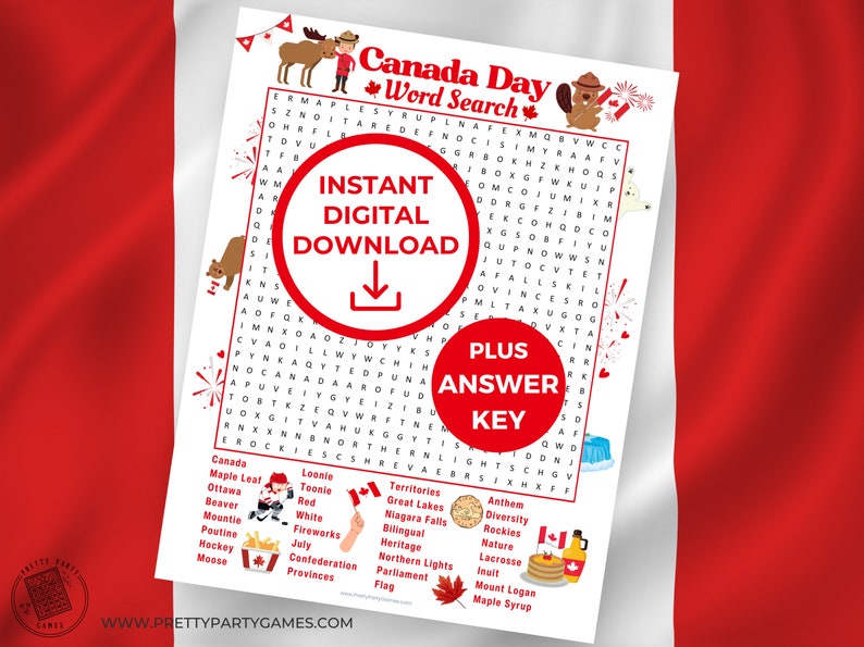 Canada Day Printable Word Search Puzzle and Solution, Canada Day Games ...