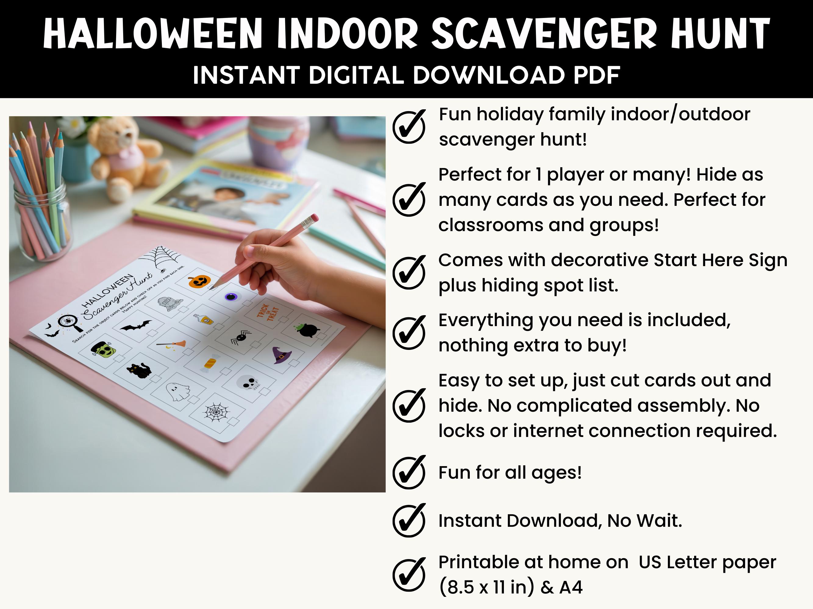 Kids Halloween Scavenger Hunt Family Game, Printable Indoor Outdoor Boo ...