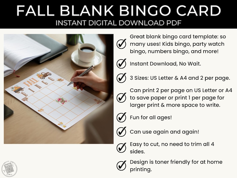 Fall Blank Bingo Card Printable PDF, Make Your Own Bingo Cards, Autumn ...