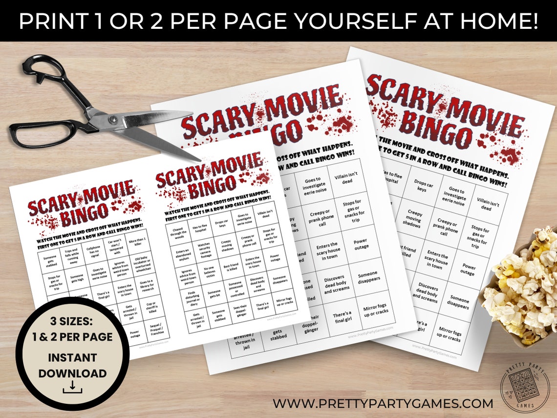 Scary Movie Bingo Game Printable, 50 Bingo Cards, Scary Party Games for ...