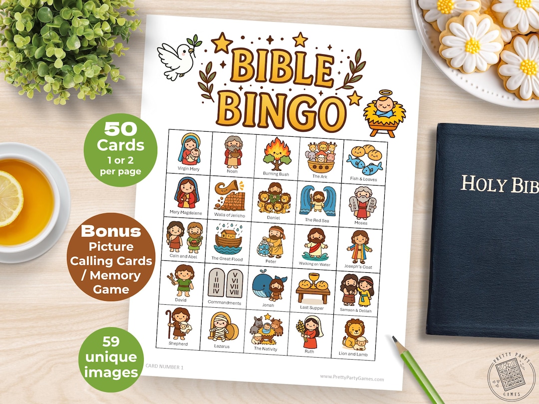 Bible Character Bingo, Colorful Bible Bingo for Kids & Adults, 50 ...