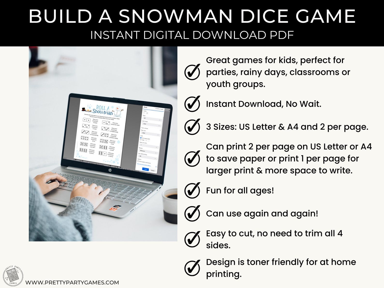 Build A Snowman Dice Game, Christmas Dice Games for Kids, Winter Snow ...
