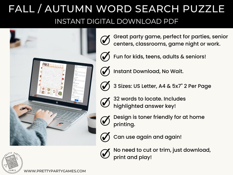 Fall Word Search Printable + Answer Key, Autumn Theme Wordsearch Puzzle ...