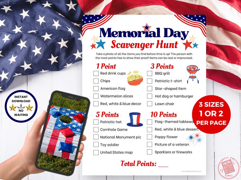 Memorial Day Photo Scavenger Hunt for Teens Tweens Adults, Printable ...