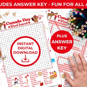 Canada Day Printable Word Search Puzzle and Solution, Canada Day Games ...