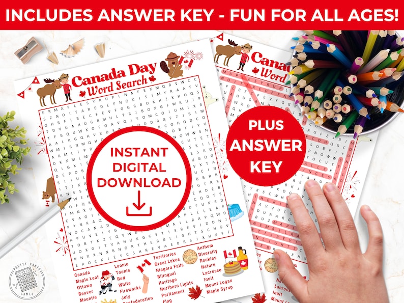 Canada Day Printable Word Search Puzzle and Solution, Canada Day Games ...