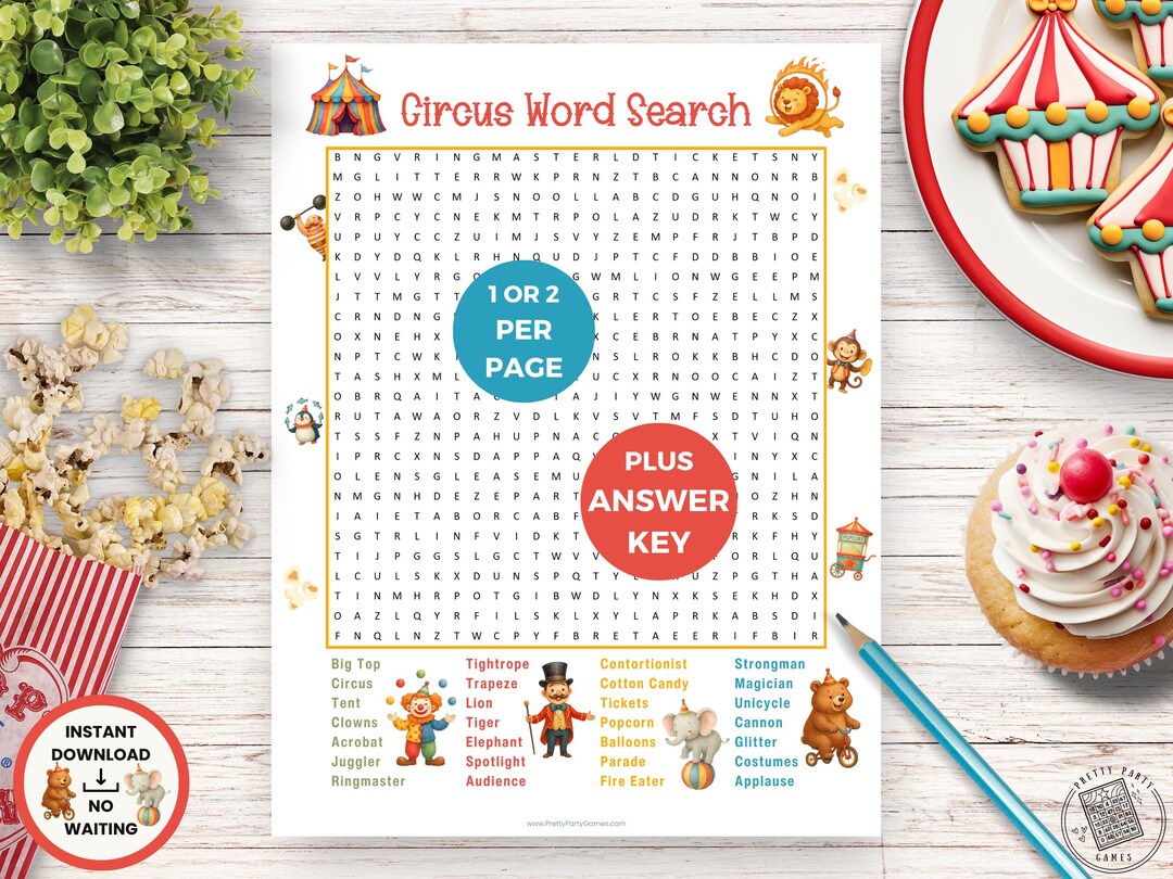 Circus Word Search Printable, Carnival Party Game, Circus Theme ...