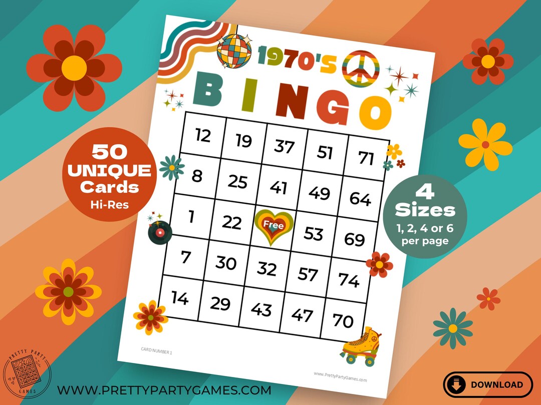 70s Themed Bingo Cards, 50 1970s Printable Bingo Cards, Retro Party ...