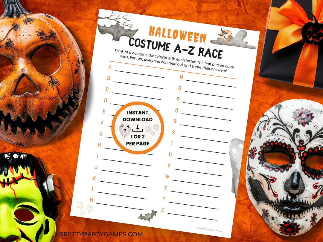 Halloween Costume A-Z Race, Printable Halloween Party Games, Family ...