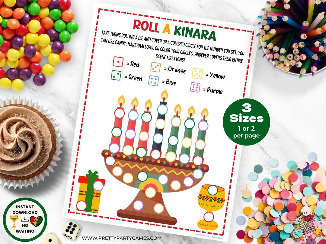 Kwanzaa Kinara Roll A Dice Printable Party Game, Kwanzaa Candy Dice ...