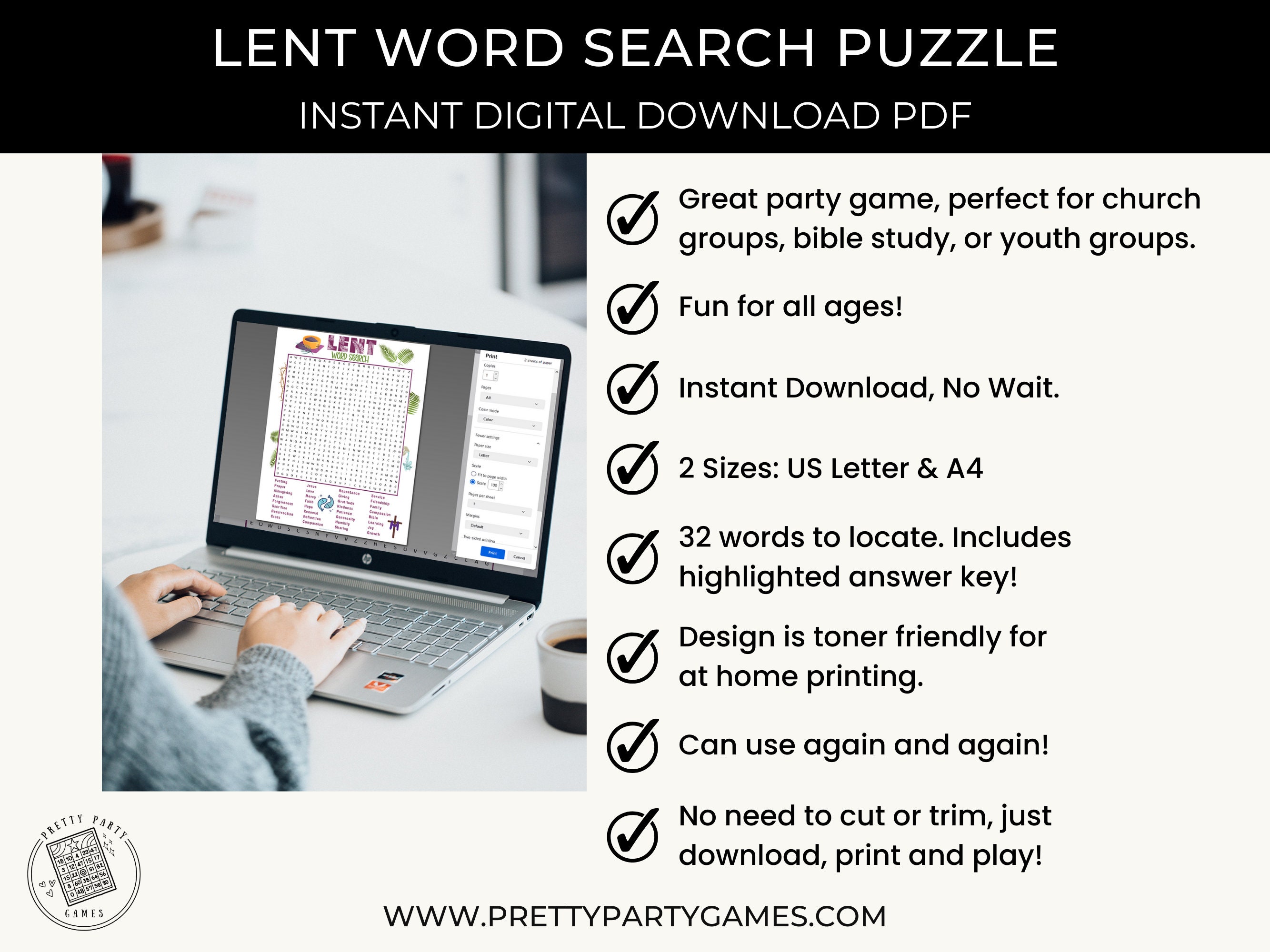 Lent Word Search Printable + Answer Key, Lenten Games for Kids & Adults ...