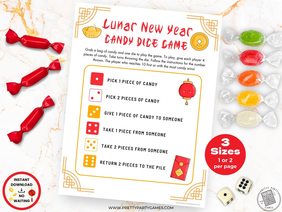 Chinese New Year Candy Dice Game Printable, Roll the Dice Holiday Party ...