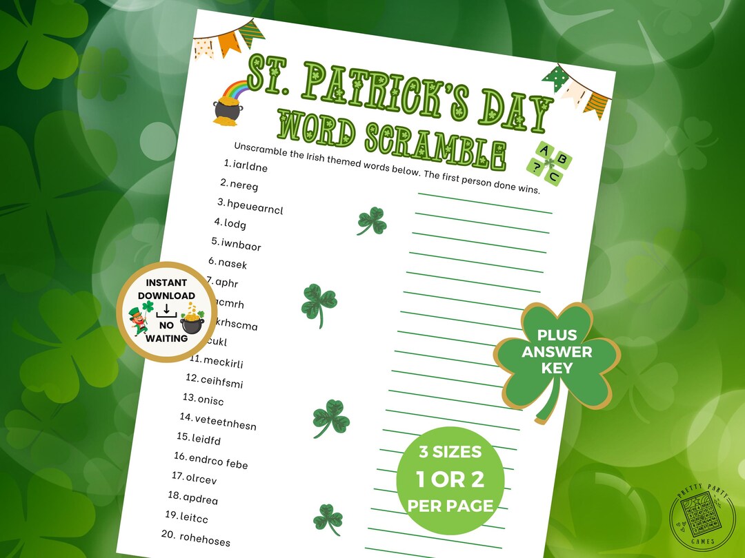Printable St Patricks Day Word Scramble With Answer Key, Fun Classroom ...