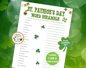 St Patrick's Day Word Scramble Game Printable With Answer Key - Etsy Canada