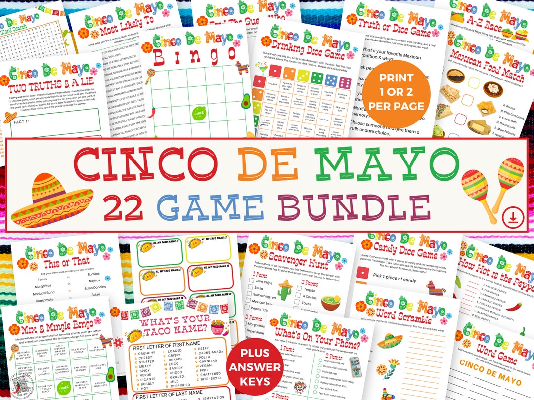 Cinco De Mayo Printable Games, 22 Printable Party Games Bundle, Fiesta ...