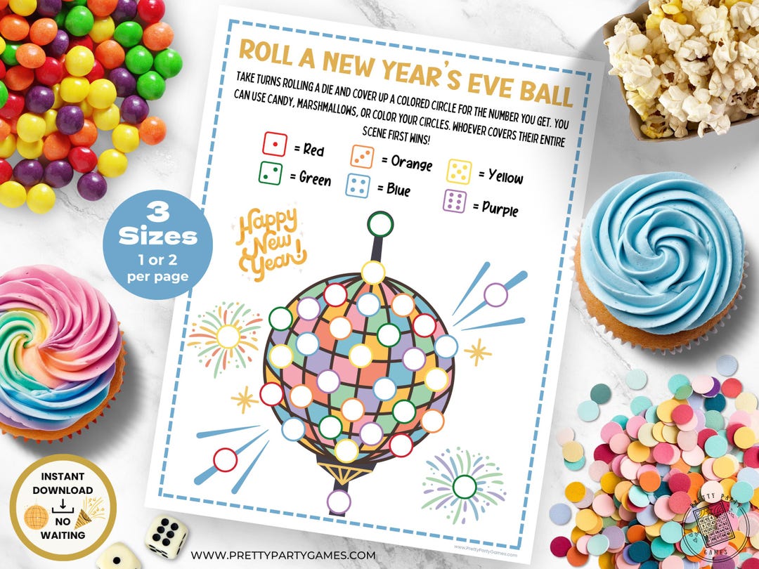 New Year's Eve Ball Drop Roll A Dice Game, New Years Candy Dice Game ...