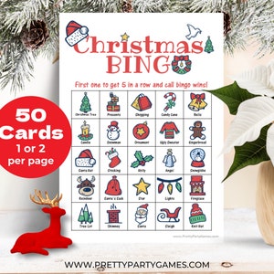 50 Printable Christmas Bingo Cards, Holiday Bingo Game, Fun Family ...