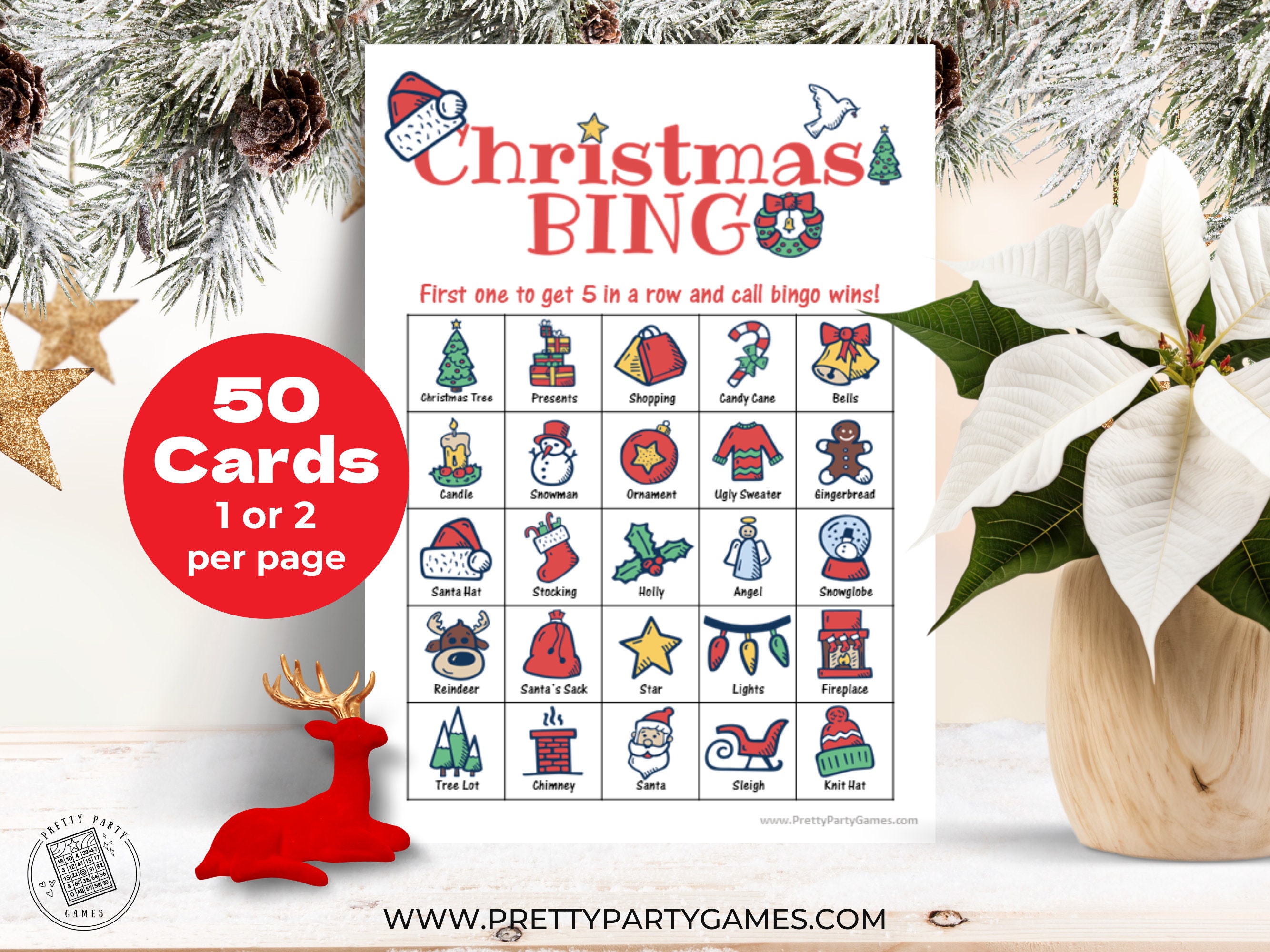 50 Printable Christmas Bingo Cards, Holiday Bingo Game, Fun Family ...