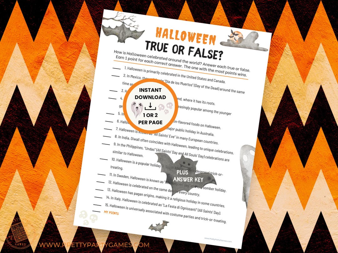 Halloween Trivia Night Game, Printable Halloween True or False Trivia ...