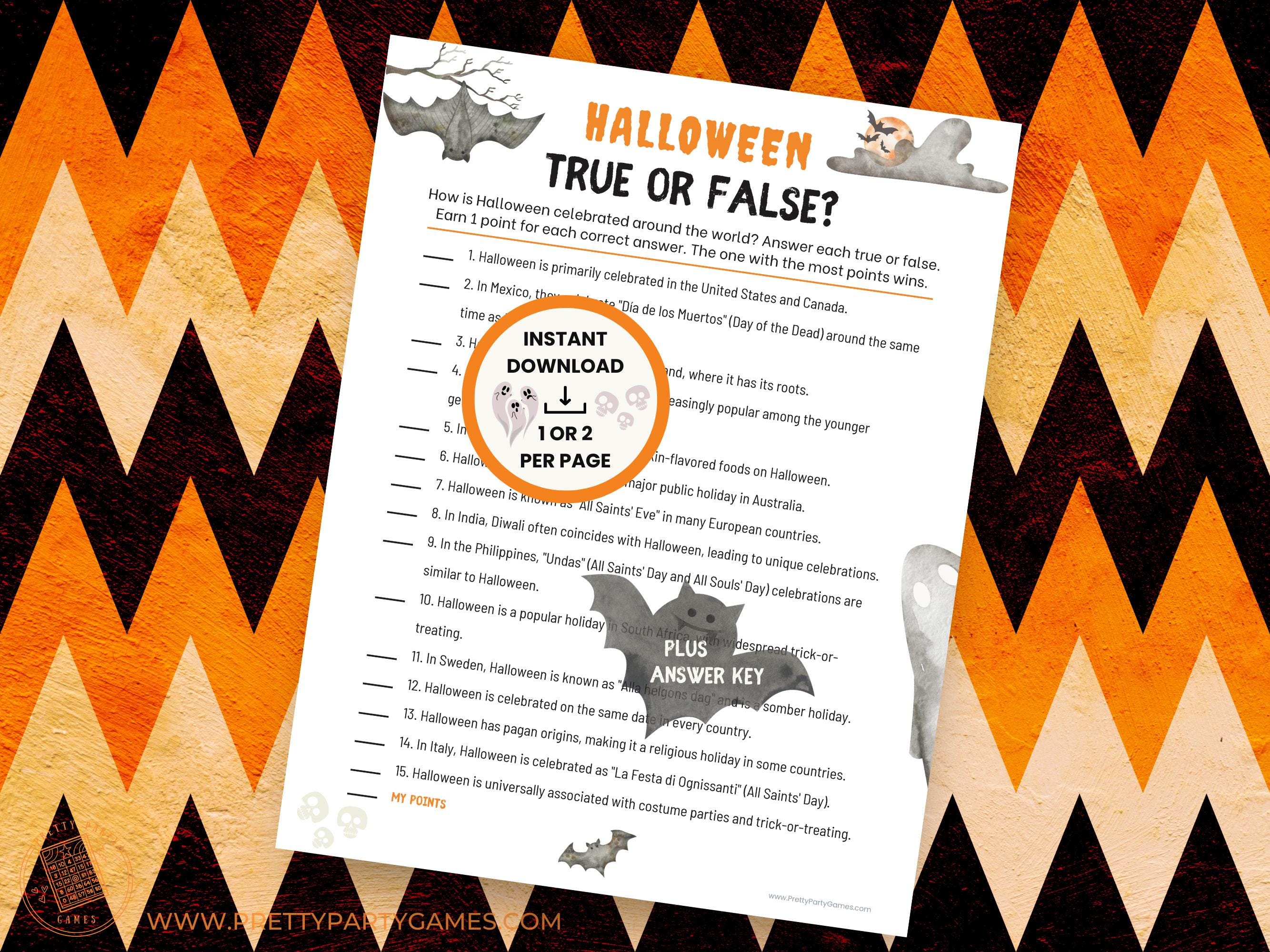 Halloween Trivia Night Game, Printable Halloween True or False Trivia ...