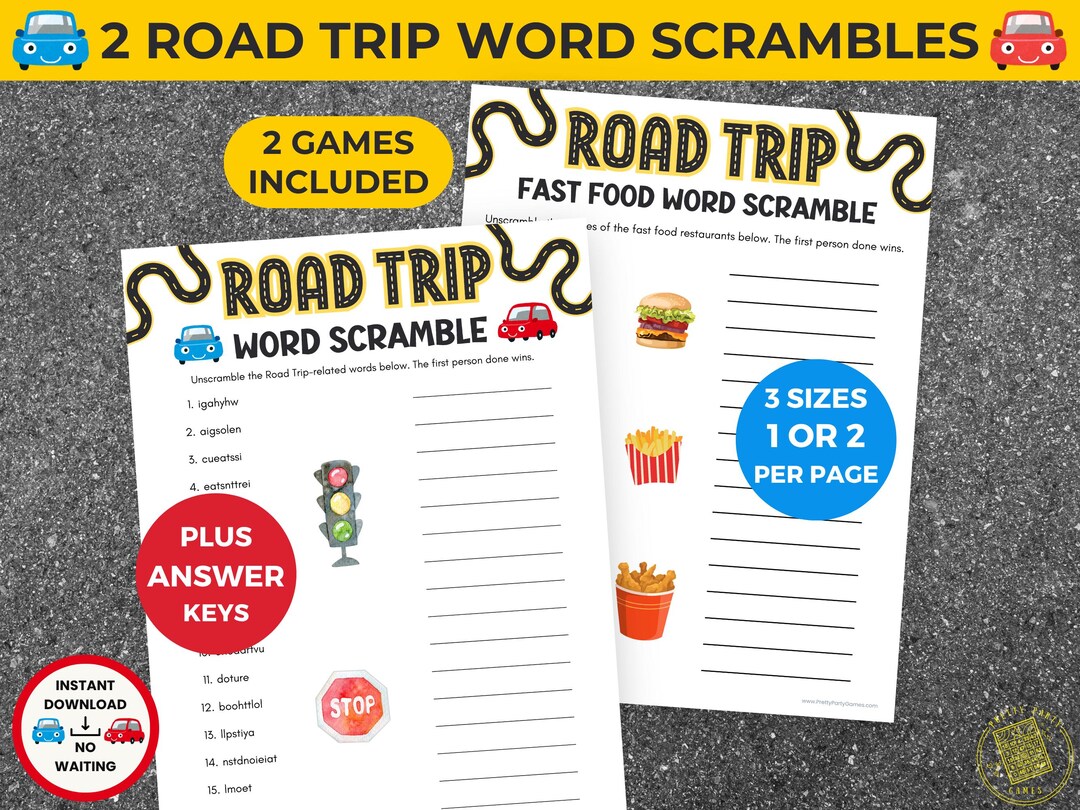 2 Road Trip Word Scramble Games, Busy Car Ride Games for Kids Teens ...