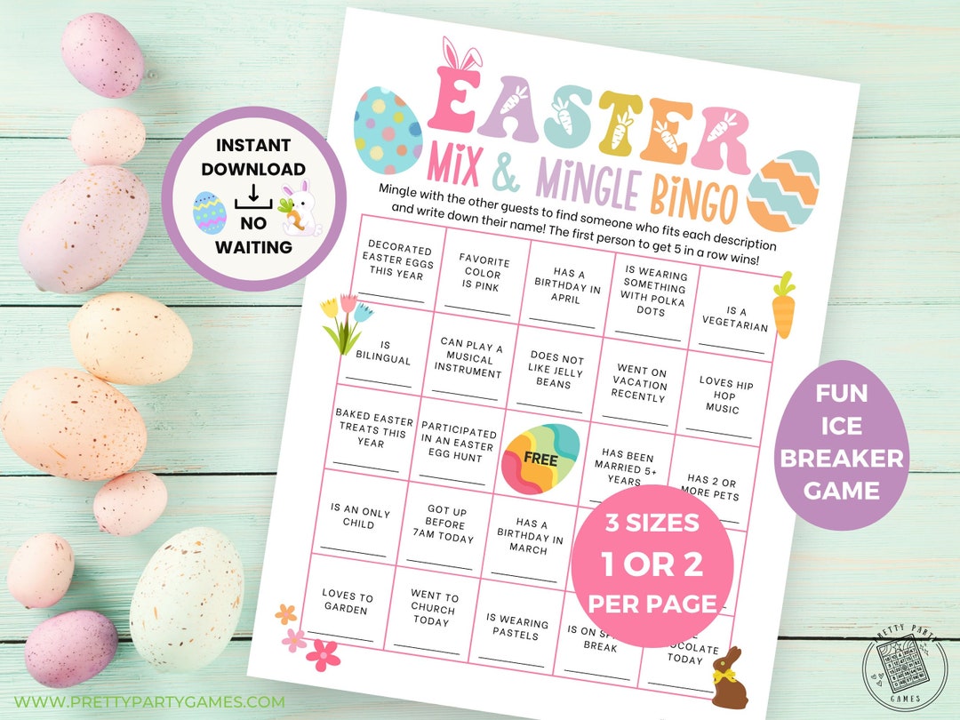 Mix & Mingle Bingo, Easter Bingo Printable, Easter Games for Adults ...