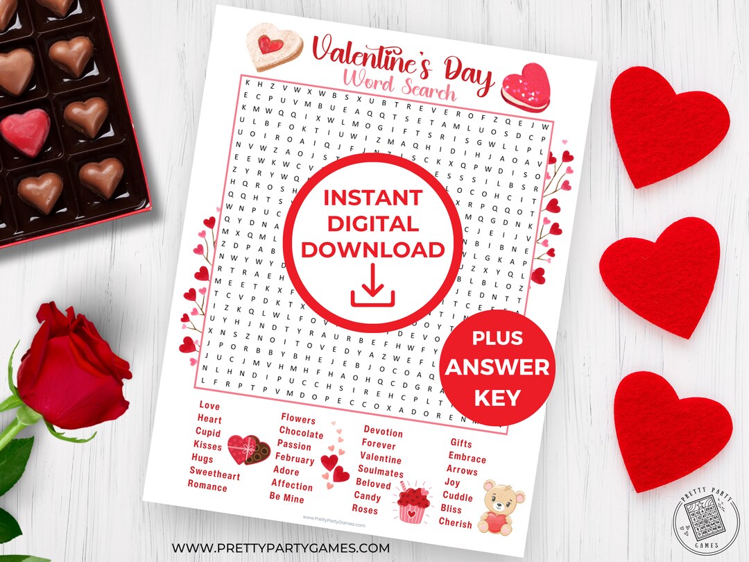 Printable Valentines Day Word Search Game for Kids & Adults + Answer ...
