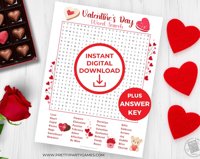 Valentine's Day Word Search Printable Game With Answer Key - Etsy Canada