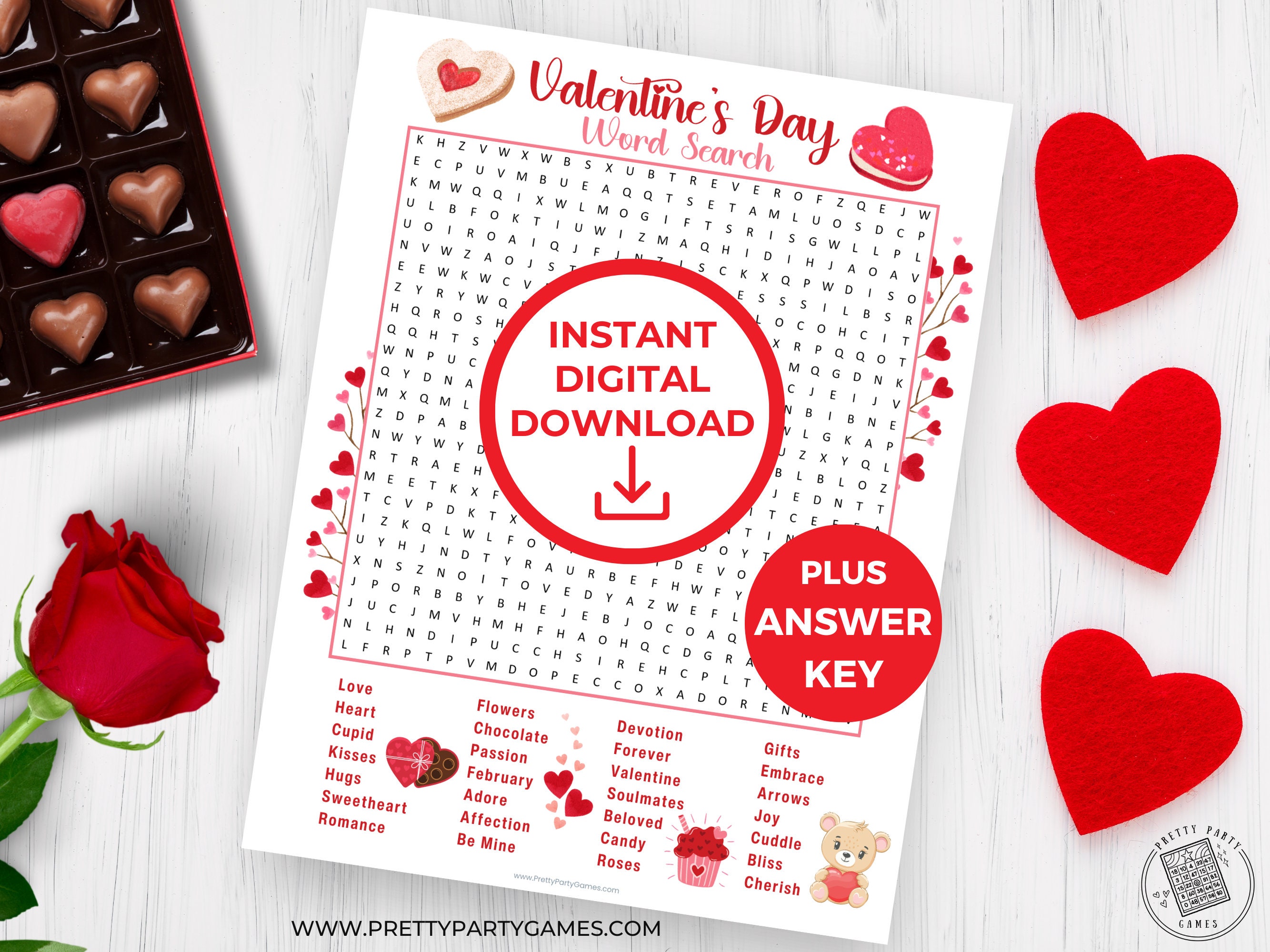 Printable Valentines Day Word Search Game for Kids & Adults + Answer ...