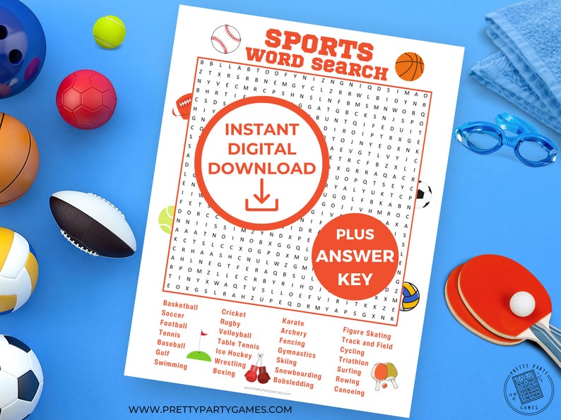 Sports Word Search Printable Game + Answer Key, Fun for Kids, Adults ...